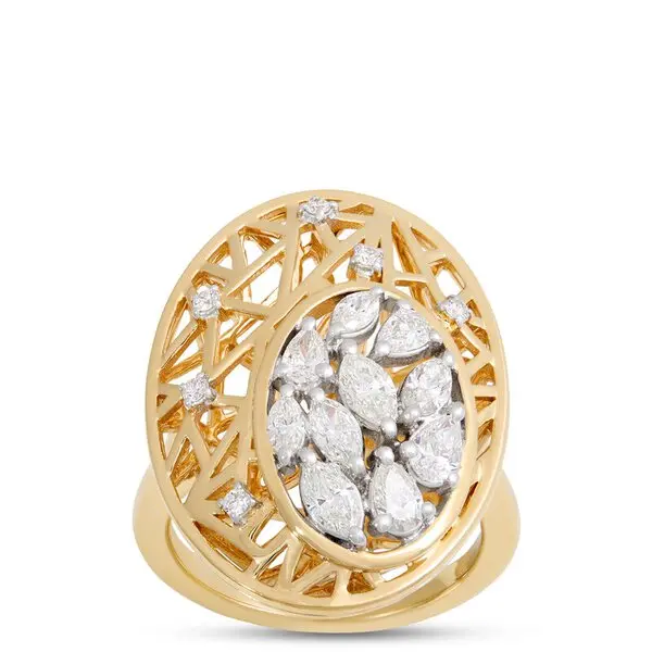 Benbridge Filigree Ring With Oval Diamond Cluster, 14k Yellow Gold,|srg24757c-18ky - Yg