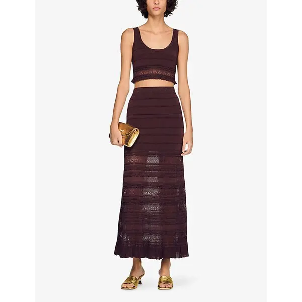 Sandro High-rise Pointelle Knitted Maxi Skirt