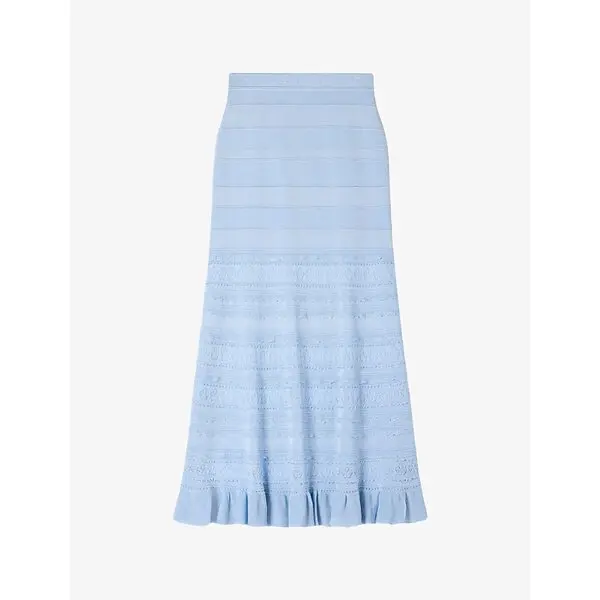 Sandro High-rise Pointelle Knitted Maxi Skirt - Sky Blue