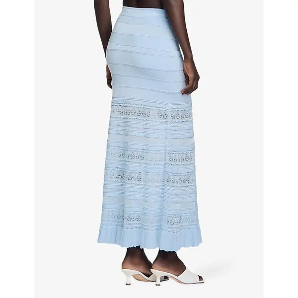 Sandro High-rise Pointelle Knitted Maxi Skirt - Sky Blue