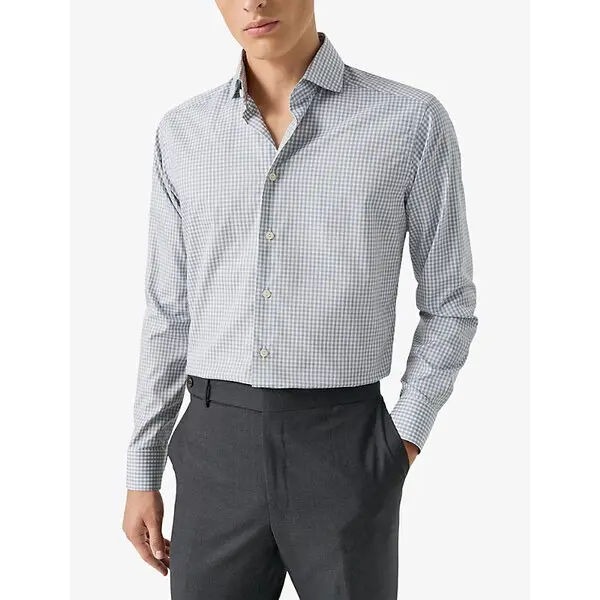 Eton Checked Slim-fit Cotton-twill Shirt - Mid Blue