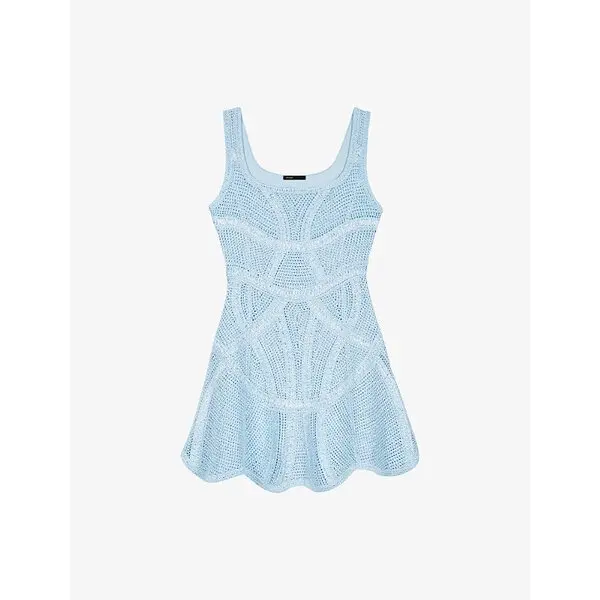 Maje Sleeveless Crochet Mini Dress - Blue