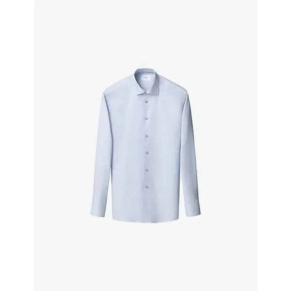Eton Checked Contemporary-fit Cotton-twill Shirt - Mid Blue