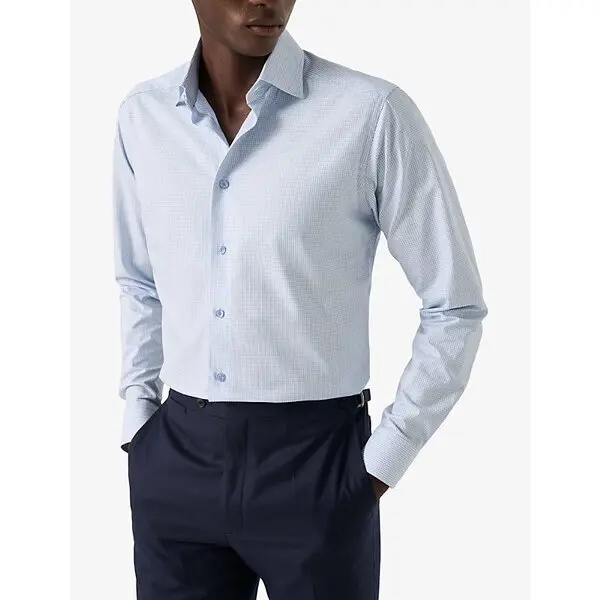 Eton Checked Contemporary-fit Cotton-twill Shirt - Mid Blue