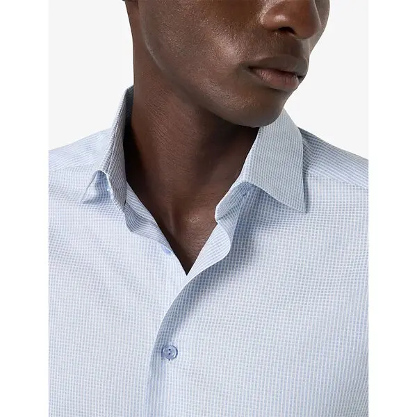 Eton Checked Contemporary-fit Cotton-twill Shirt - Mid Blue