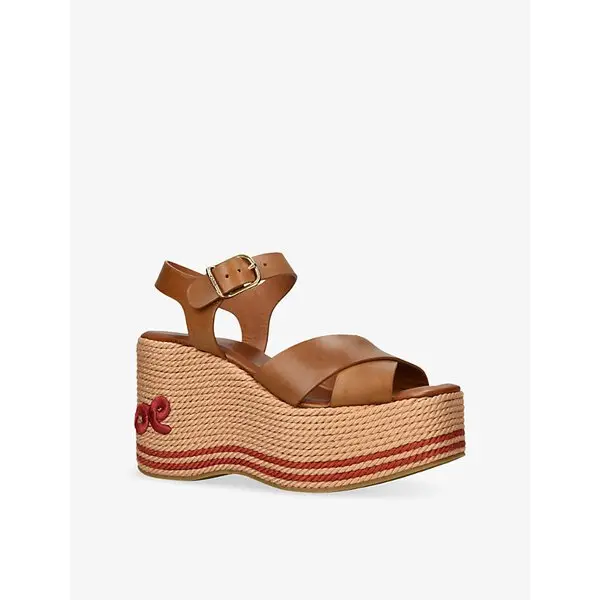 Chloé Raffia Wedge Heeled Sandals - Pink