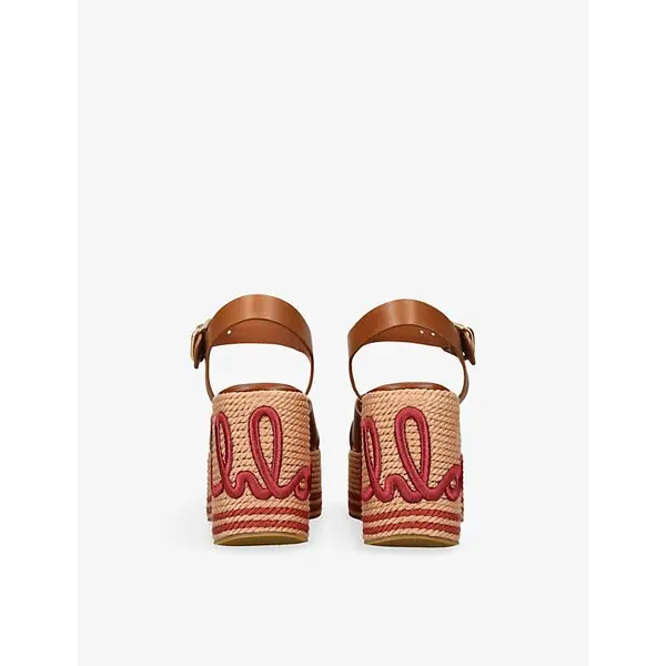 Chloé Raffia Wedge Heeled Sandals - Pink