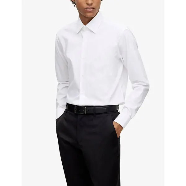 BOSS Regular-fit Long-sleeved Cotton-poplin Shirt - White