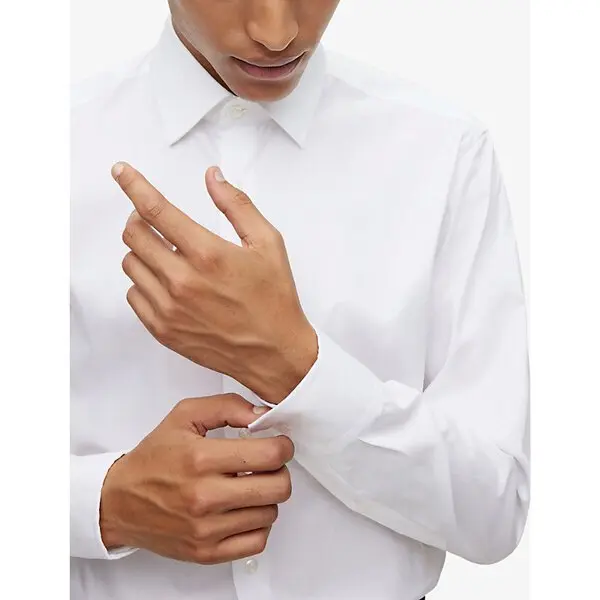 BOSS Regular-fit Long-sleeved Cotton-poplin Shirt - White