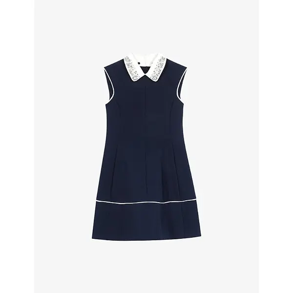 Maje Flared Contrast-collar Mini Dress
