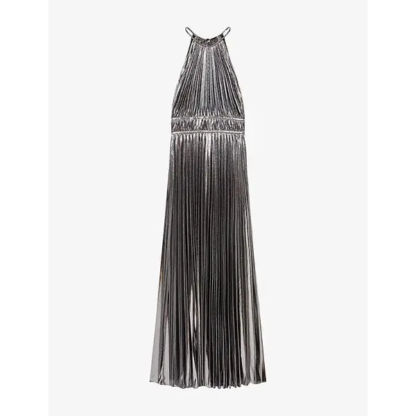 Maje Pleated Halter-neck Woven Maxi Dress
