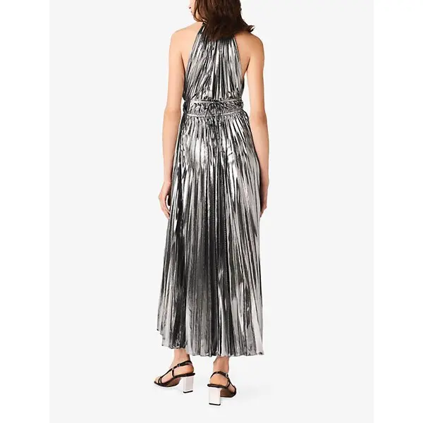 Maje Pleated Halter-neck Woven Maxi Dress