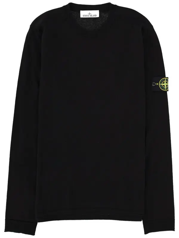 Stone Island Cotton Logo Patch Pullover Sweater - Black