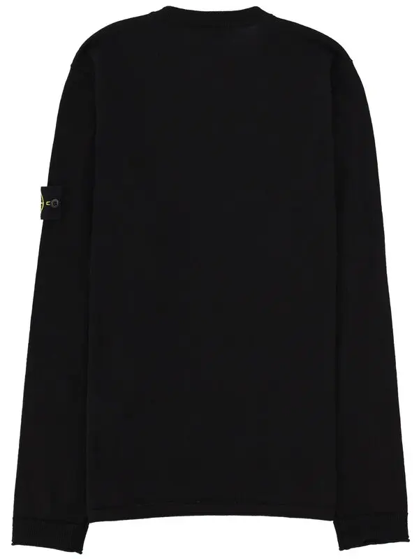 Stone Island Cotton Logo Patch Pullover Sweater - Black