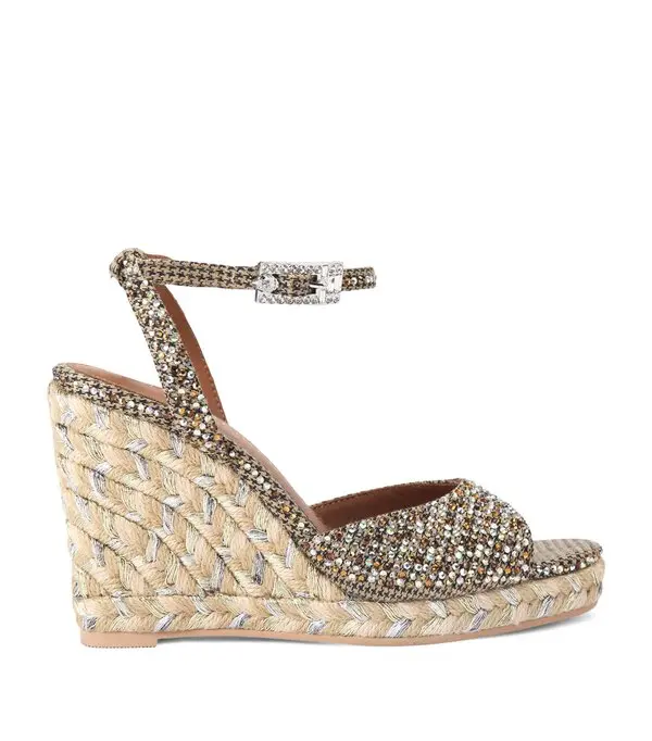 Kurt Geiger Embellished Wedge Sandals With Checked Upper And Espadrille Sole