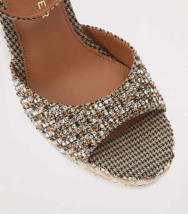 Kurt Geiger Embellished Wedge Sandals With Checked Upper And Espadrille Sole