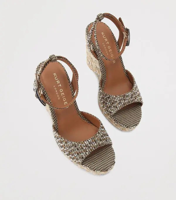 Kurt Geiger Embellished Wedge Sandals With Checked Upper And Espadrille Sole
