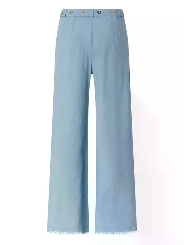 Pinko Belted Linen Blend Trousers With Fringed Hem
