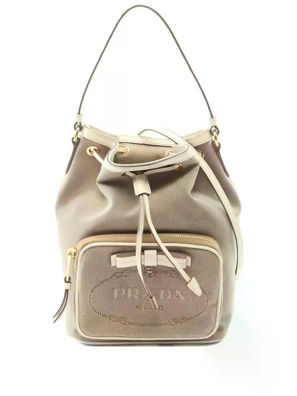 Prada 2010s Logo-detail Bucket Bag - Neutrals