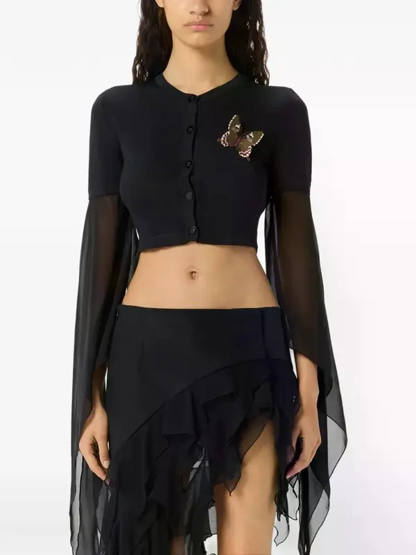 Blumarine Butterfly Appliqué Flared-sleeve Cardigan - Black