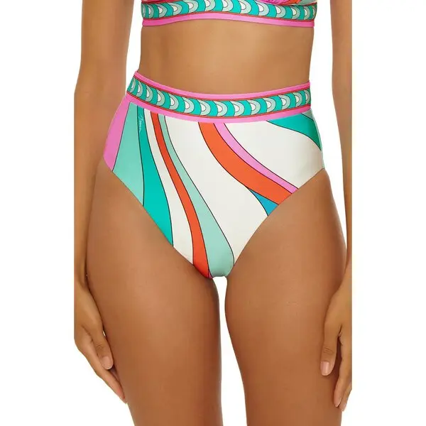 Trina Turk Apollo Reversible High Waist Bikini Bottoms - Aqua Multi