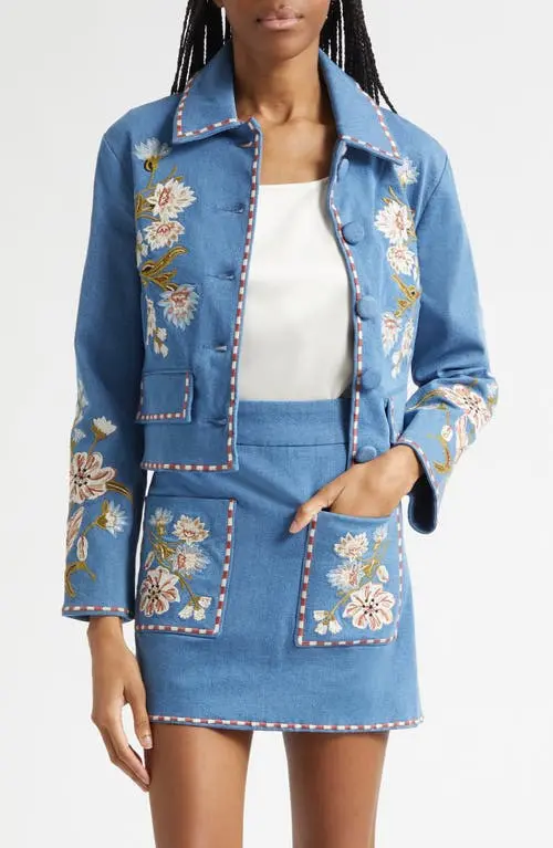 Veronica Beard Floral Embroidery Stretch Cotton Vikaria Jacket - Sea Glare
