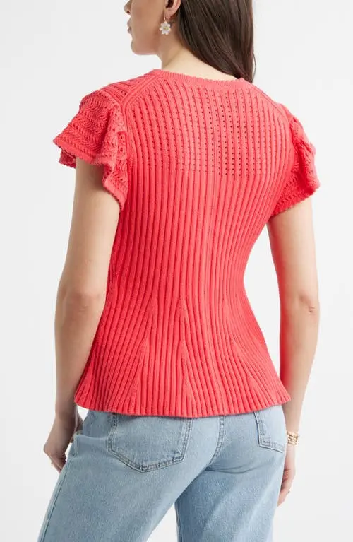 Caslon Flutter Sleeve Pima Cotton Sweater - Red Geranium