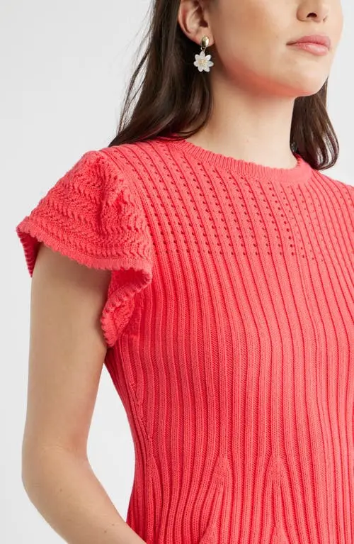Caslon Flutter Sleeve Pima Cotton Sweater - Red Geranium
