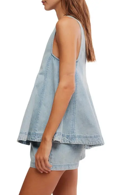 Free People Cassius Flare Denim Top & High Rise Shorts Set - Bleachout