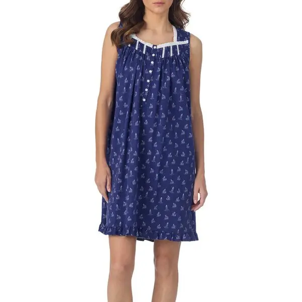 Eileen West Sleeveless Cotton Jersey Nightgown - Navy