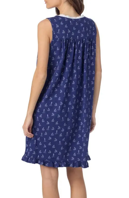 Eileen West Sleeveless Cotton Jersey Nightgown - Navy