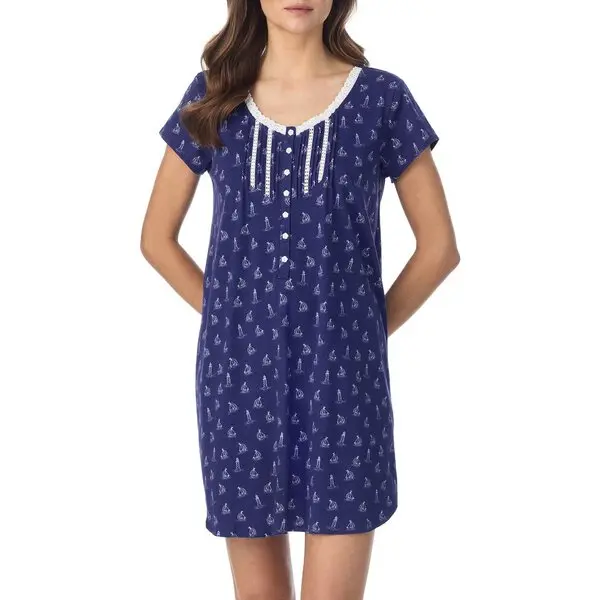 Eileen West Cotton Jersey Short Nightgown - Navy