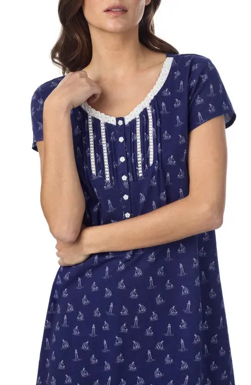 Eileen West Cotton Jersey Short Nightgown - Navy