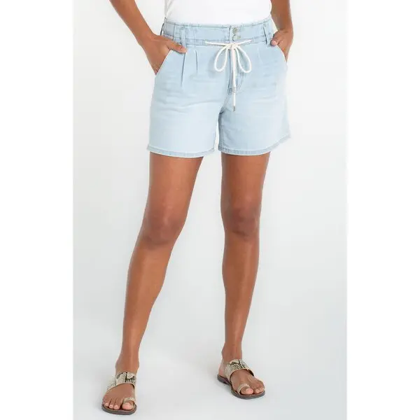 LIVERPOOL Pleated Denim Drawstring Shorts