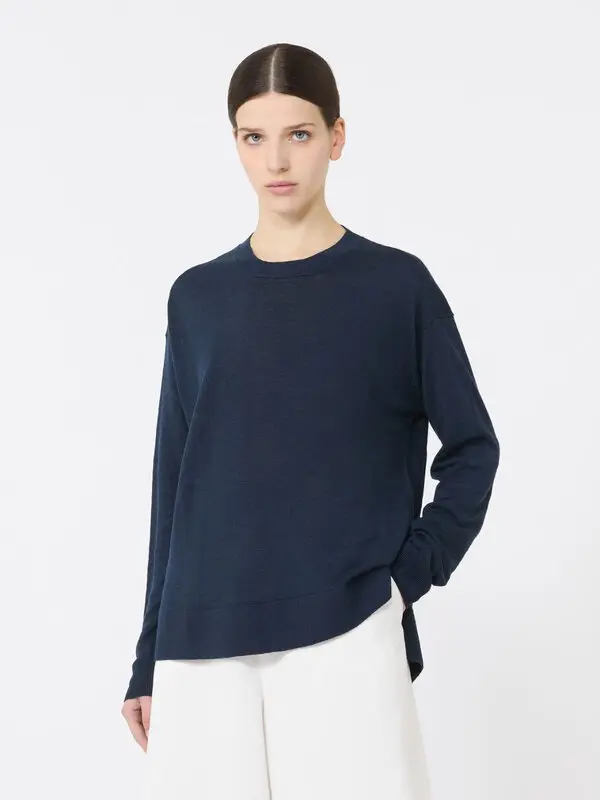 Max Mara Linen Yarn Crew-neck Sweater - Navy