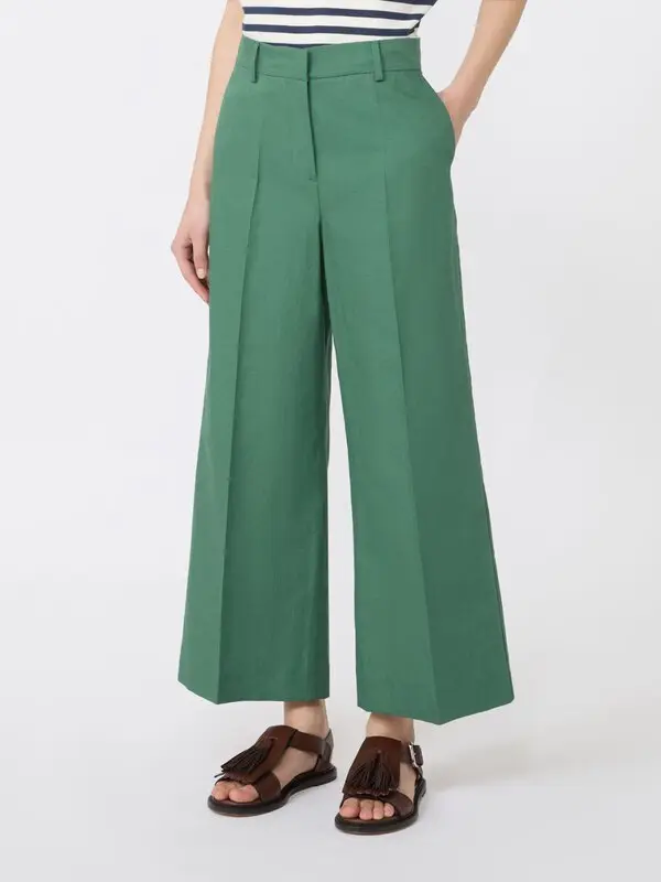 Max Mara Cotton And Linen Canvas Trousers - Green