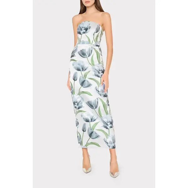 MILLY Orion Tulip Jacquard Strapless Gown - Blue