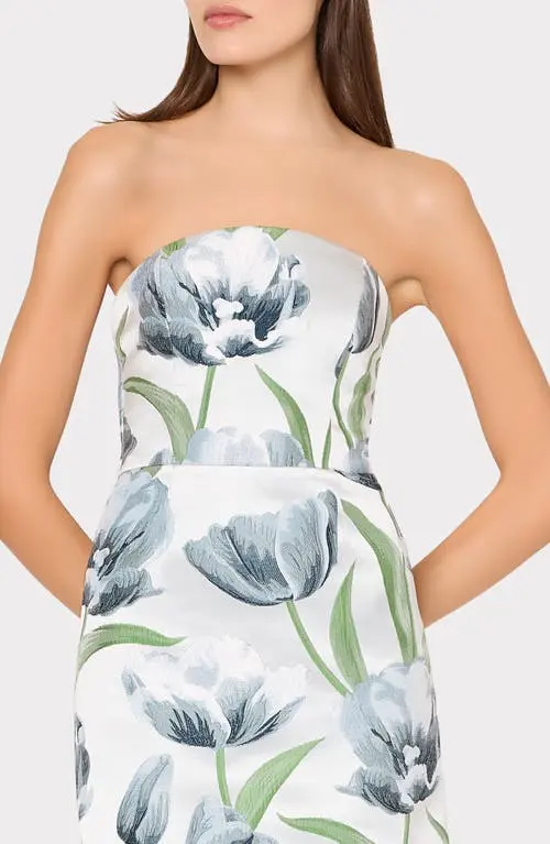 MILLY Orion Tulip Jacquard Strapless Gown - Blue