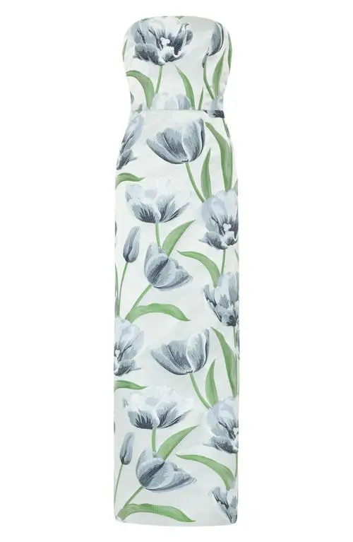 MILLY Orion Tulip Jacquard Strapless Gown - Blue