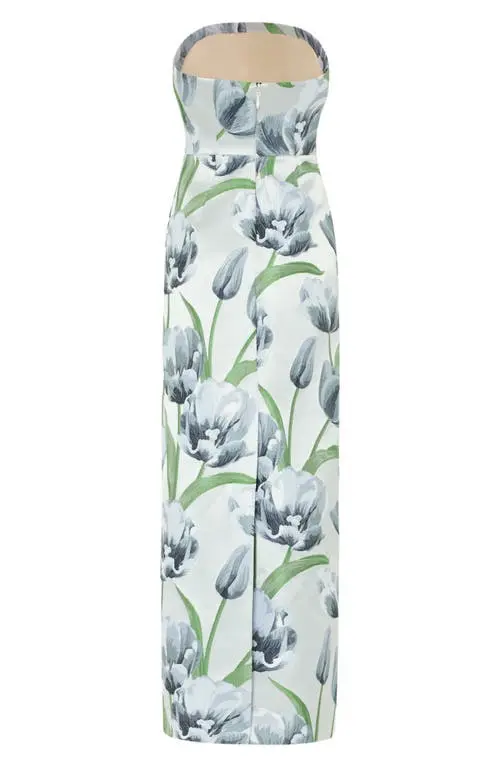 MILLY Orion Tulip Jacquard Strapless Gown - Blue