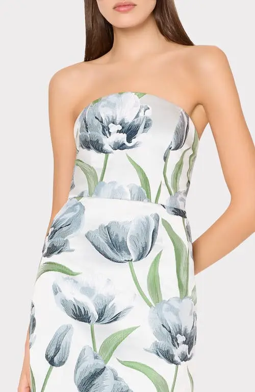 MILLY Orion Tulip Jacquard Strapless Gown - Blue