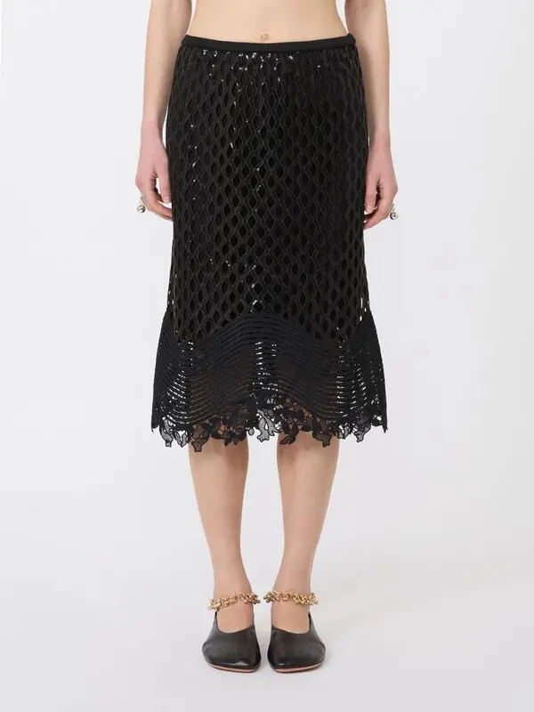 Max Mara Sequinned Mesh Midi Skirt - Black