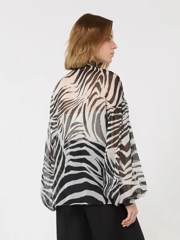 Max Mara Printed Silk Chiffon Blouse - Black