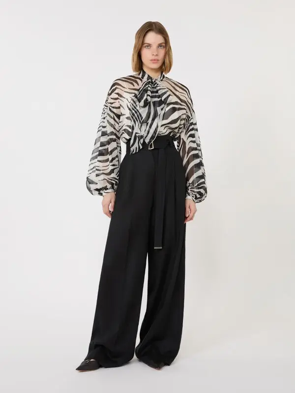 Max Mara Printed Silk Chiffon Blouse - Black
