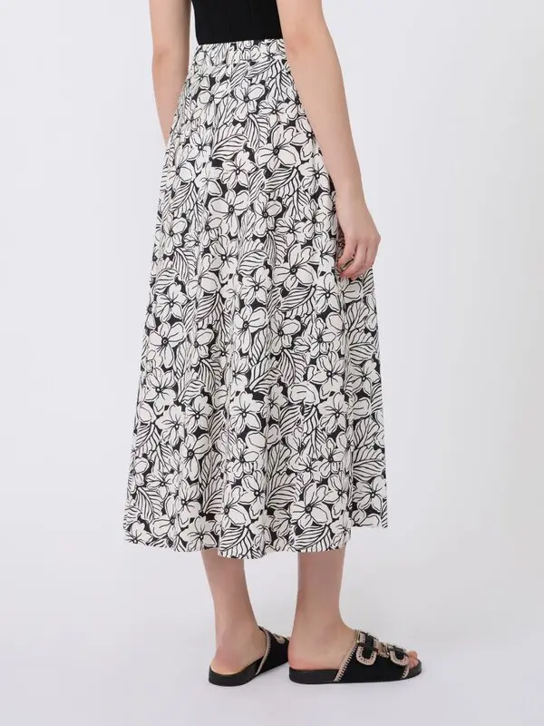 Max Mara Printed Poplin Pleated Long Skirt