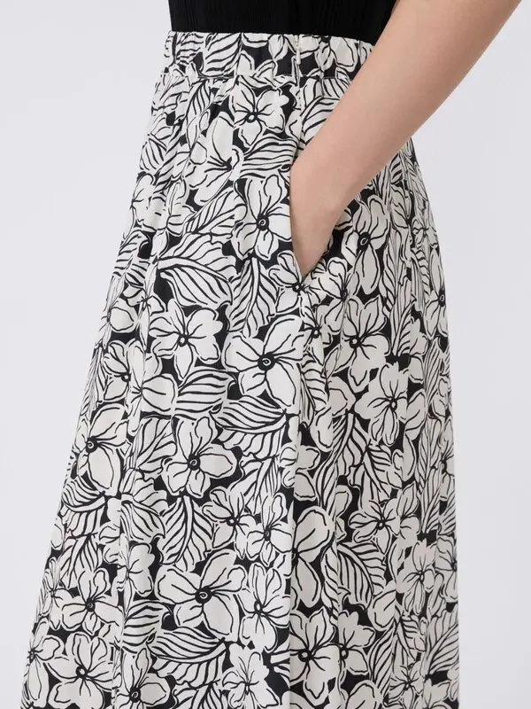 Max Mara Printed Poplin Pleated Long Skirt