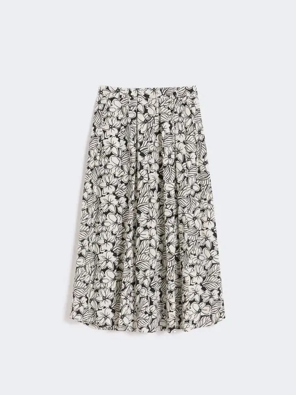 Max Mara Printed Poplin Pleated Long Skirt