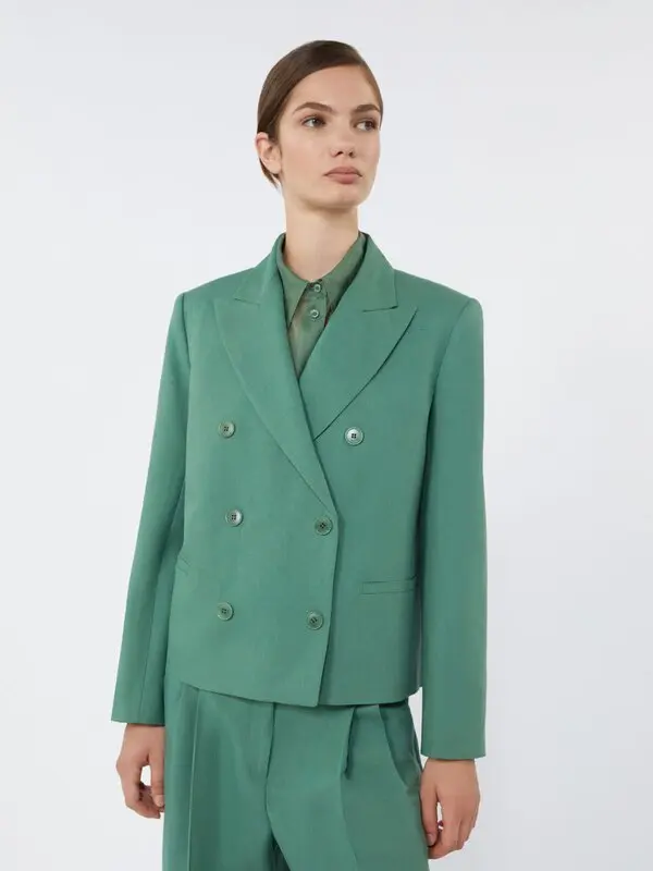 Max Mara Viscose And Linen Double-breasted Blazer - Green