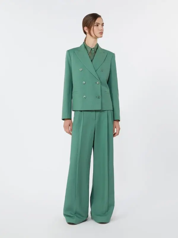 Max Mara Viscose And Linen Double-breasted Blazer - Green