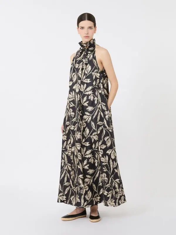 Max Mara Printed Silk Twill Maxi Dress - Black